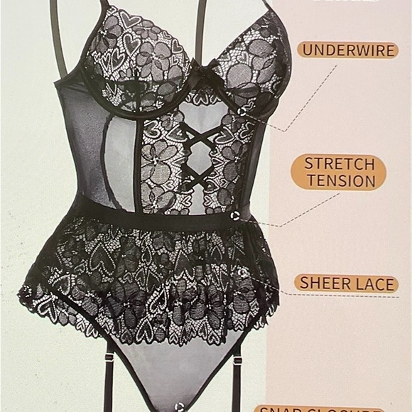 ADSEXY | Intimates & Sleepwear | Elegant Black Lace Teddy Wgarters ...